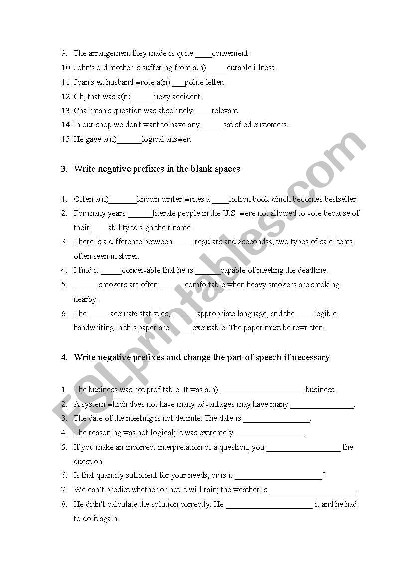 English Stuff Esl Negative Prefixes I Intermediate Worksheet
