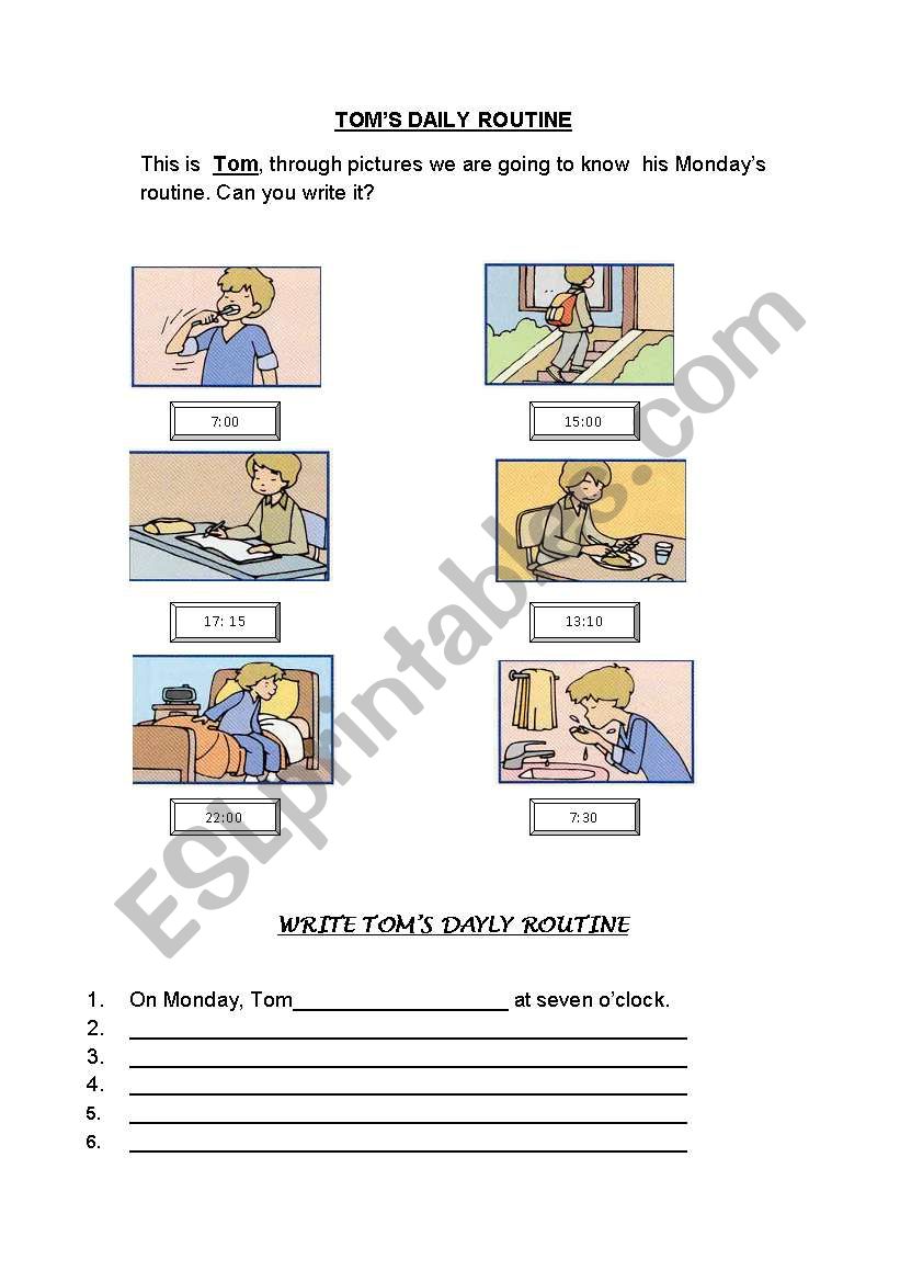 TOM´S DAILY ROUTINE - ESL worksheet by mjabres