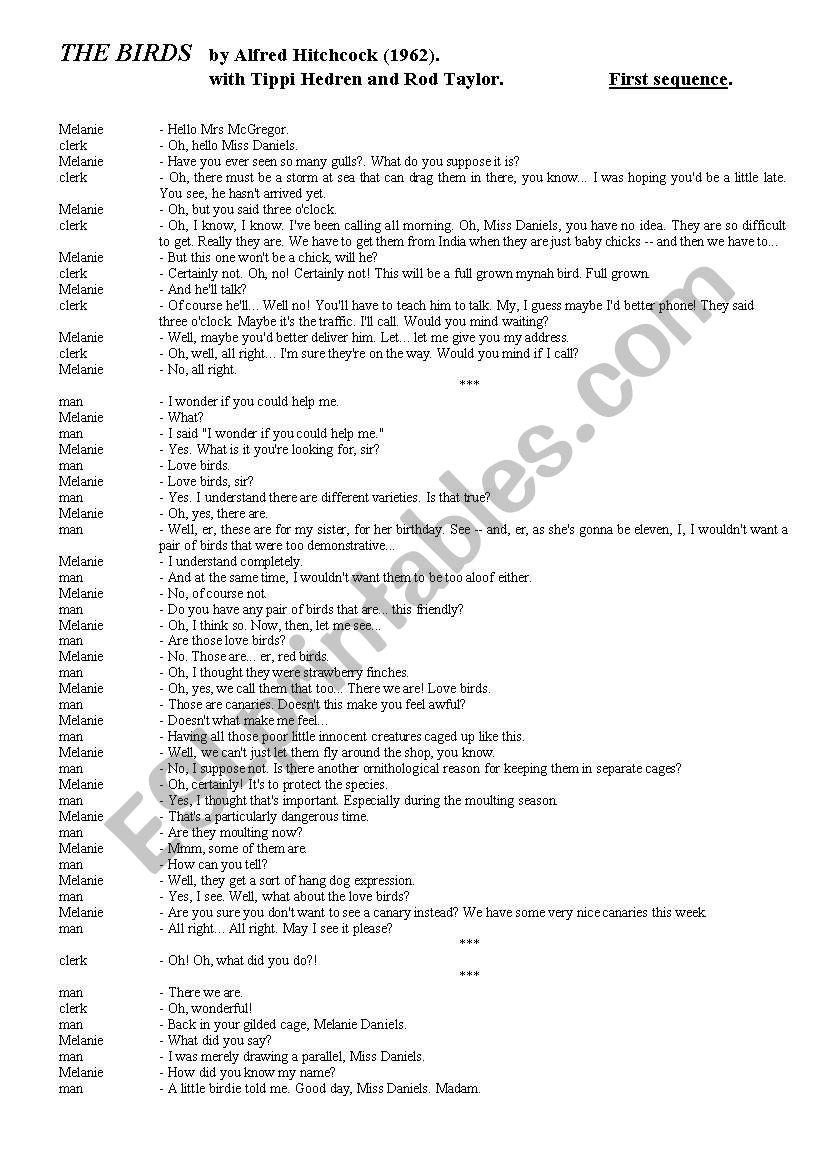 Alfred Hitchcock´s The Birds - ESL worksheet by tak.kat