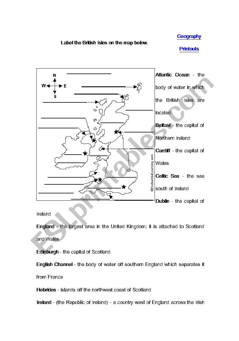 the map of The British Isles - ESL worksheet by mariayang