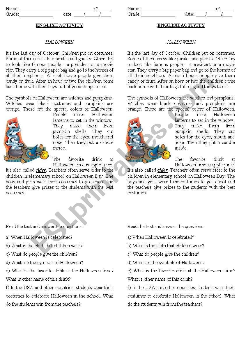 HalloweenÂ´s history - ESL worksheet by teachergi