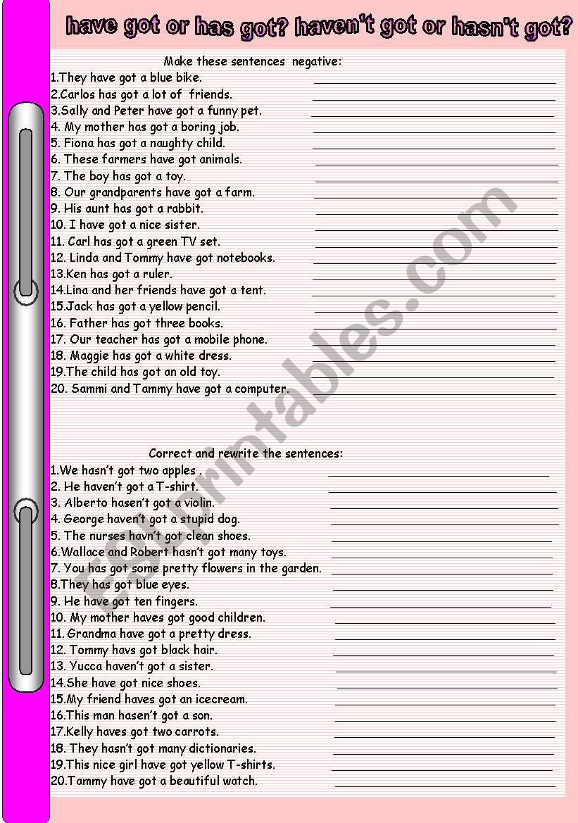 have got.has got,hasn´t got,haven´t got (part 2) - ESL worksheet by ...