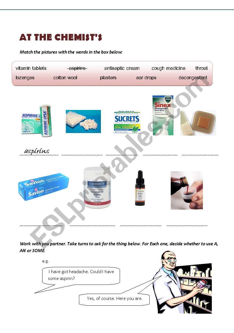 At the chemist´s - ESL worksheet by silviatappo+