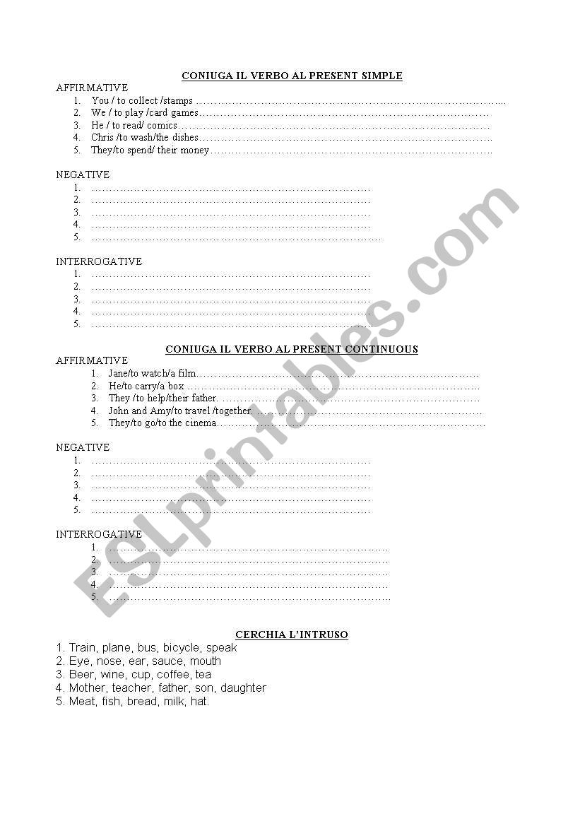 English worksheets: entry test pre-intermediate or ket level