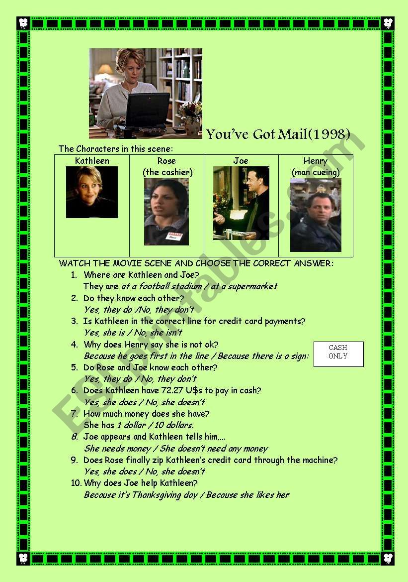 You´ve Got Mail - Supermarket scene - ESL worksheet by carinita