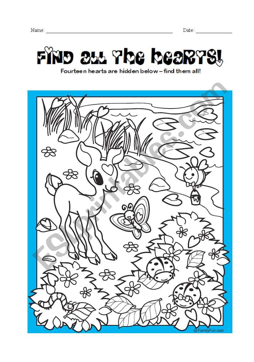 Valentine´s day - Find all the hearts - ESL worksheet by carlaheaven