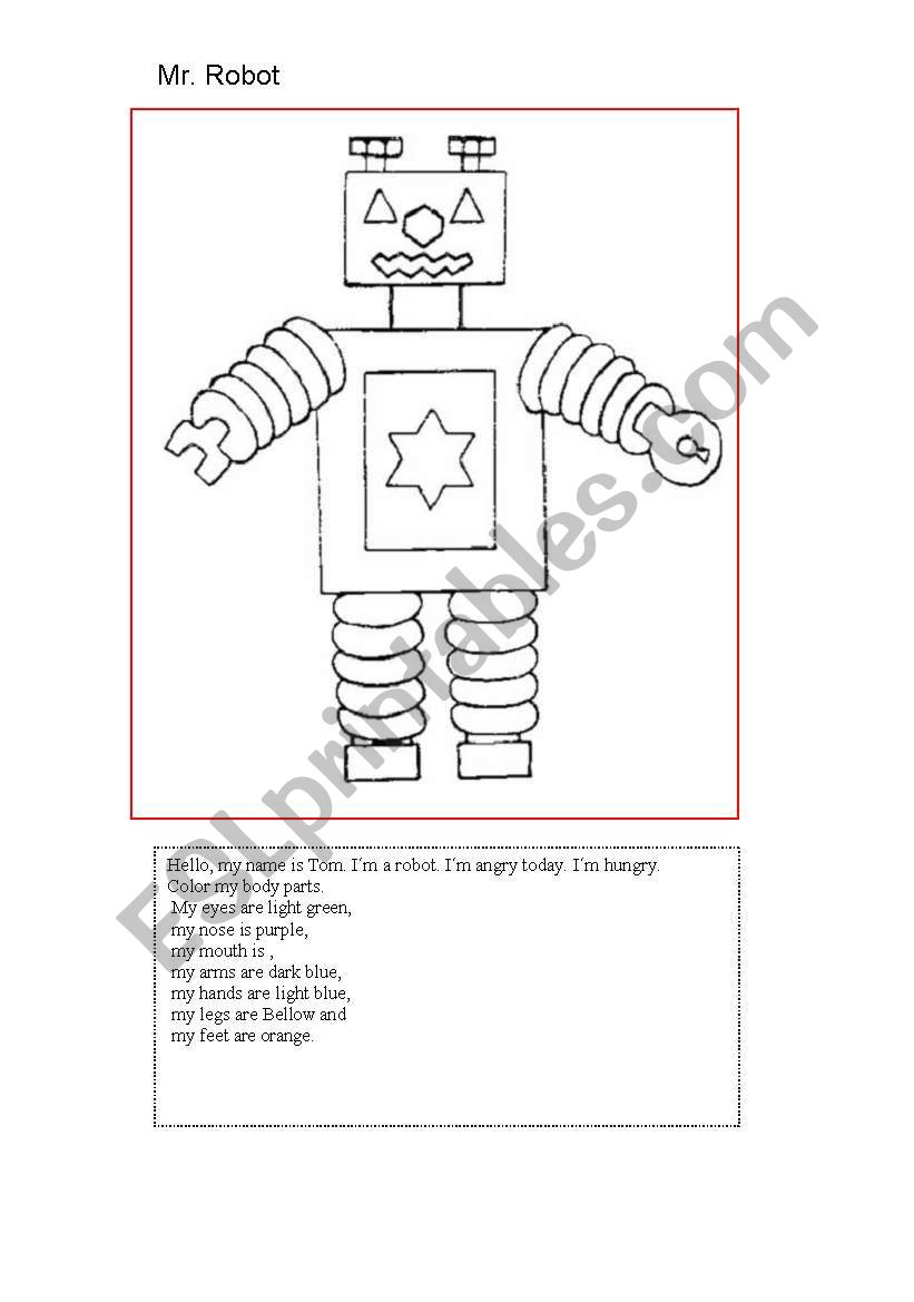 Colour Mr. Robot´s body parts - ESL worksheet by niblumen