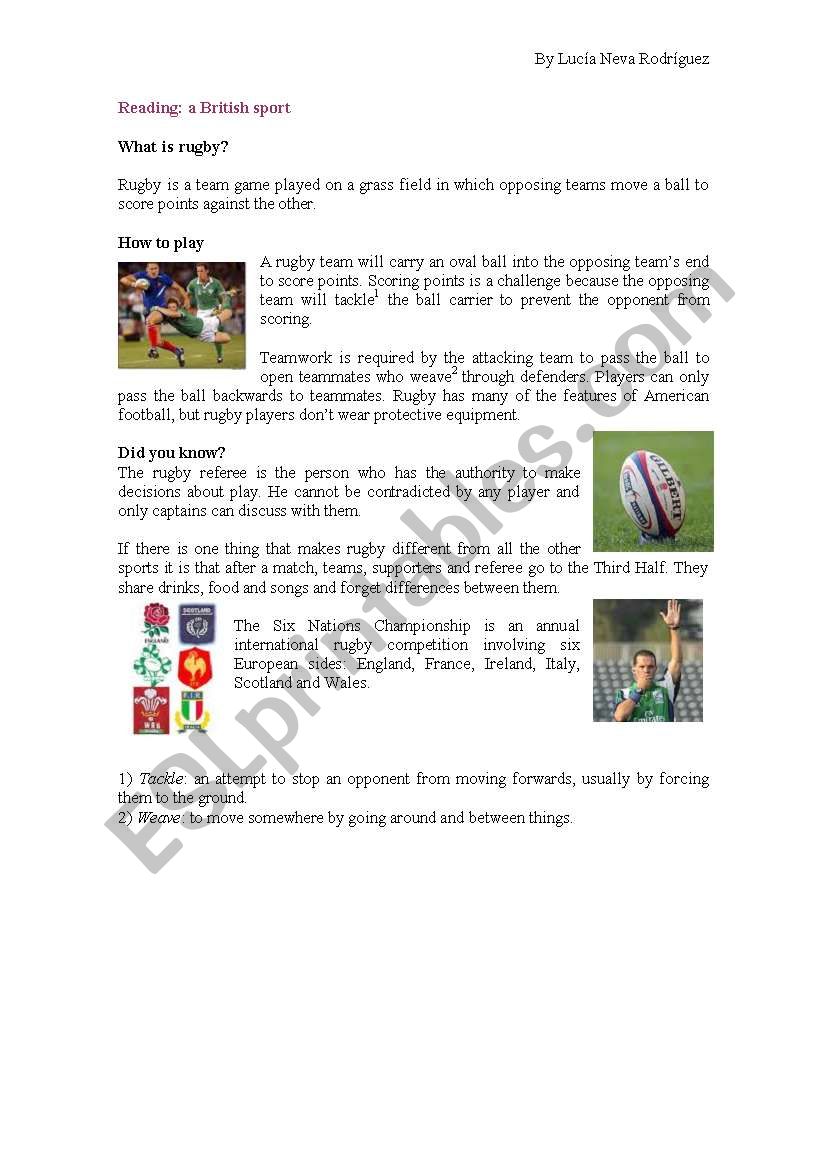 What´s rugby? - ESL worksheet by lucinero