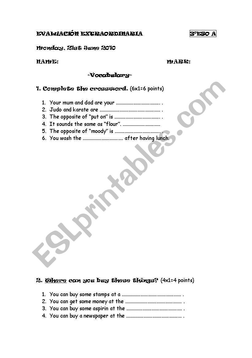 3º ESO final exam - ESL worksheet by titaraku