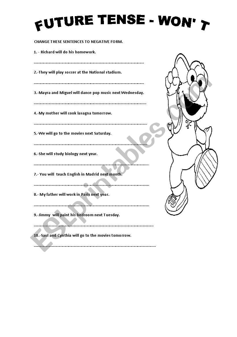 English worksheets: FUTURE TENSE WON´T