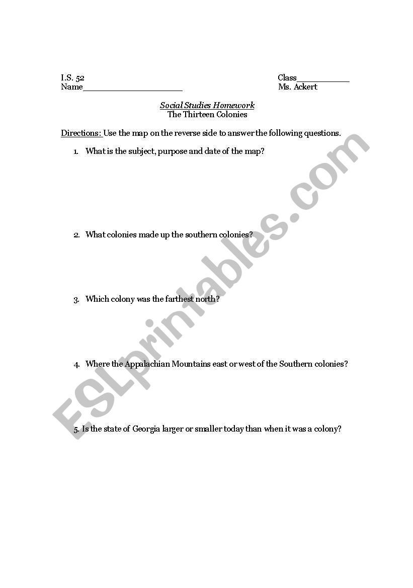 English worksheets: 13 Colonies DBQ´s