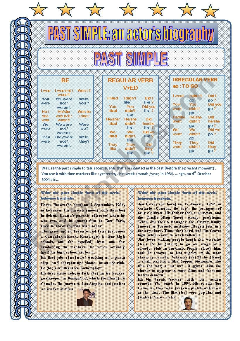 PAST SIMPLE: AN ACTOR´S BIOGRAPHY - GRAMMAR + WRITING - ESL worksheet ...