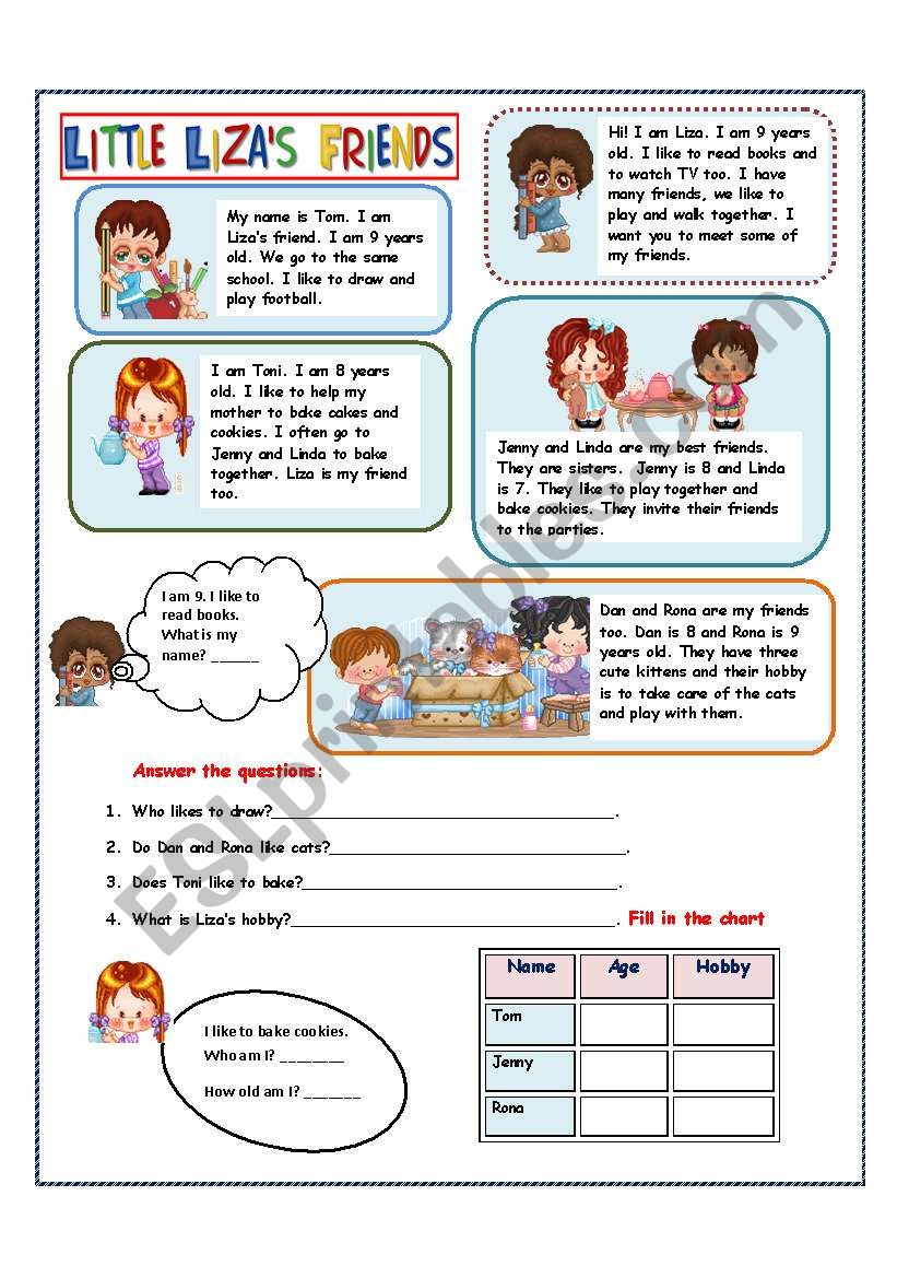 Little Liza´s friends - ESL worksheet by ellakass