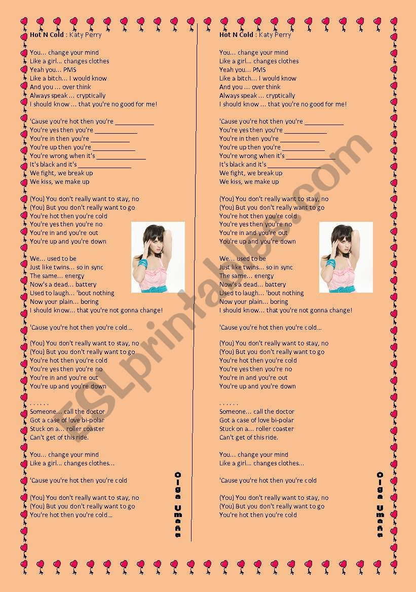 Hot n´ Cold -opposites- - ESL worksheet by olgumco