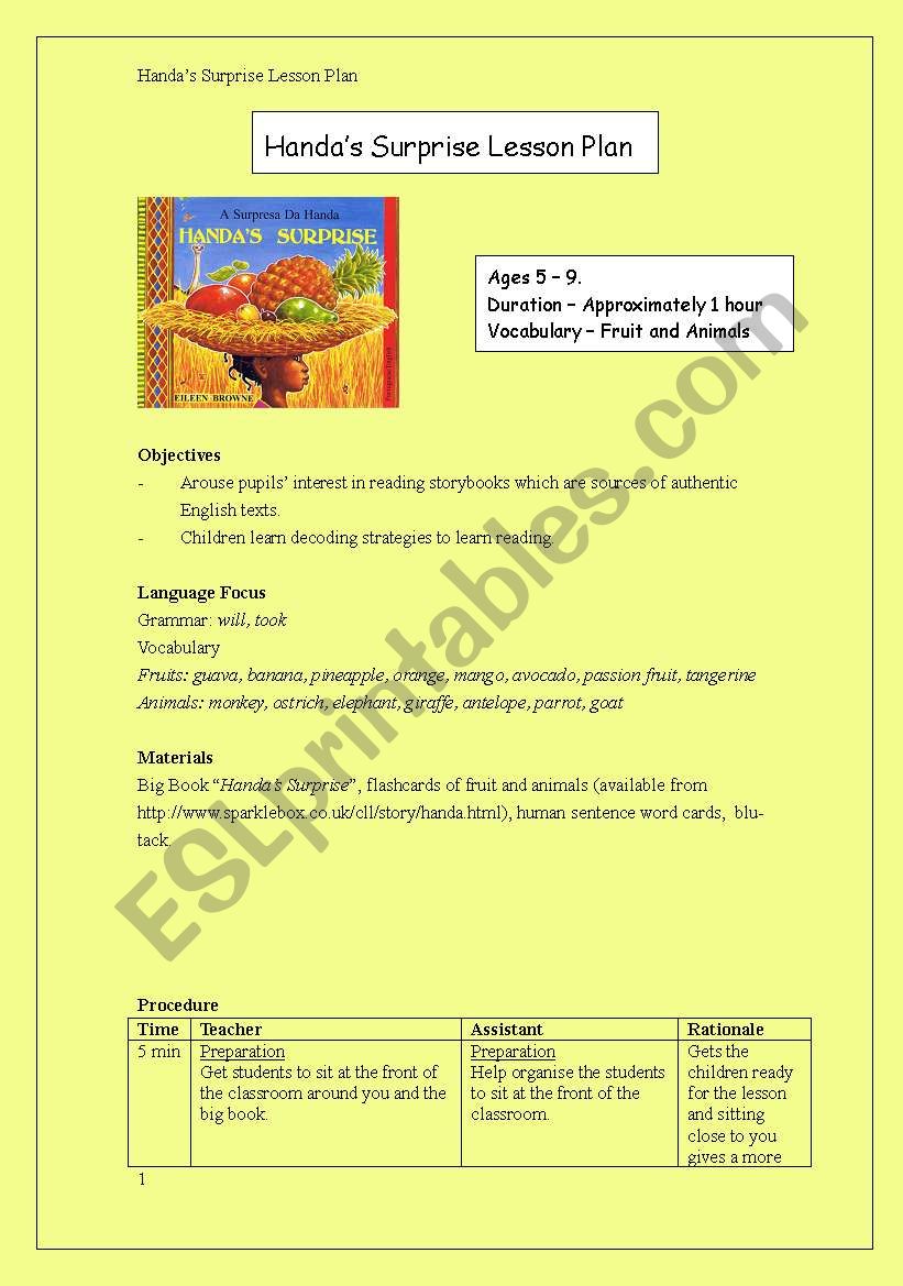 English worksheets: Fruit and Animals - Handa´s Surprise