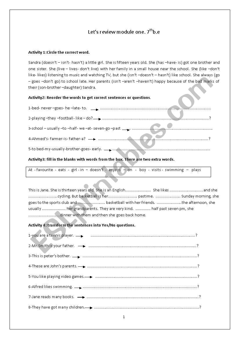 LetÂ´s review module one 7th form. - ESL worksheet by Nizarsouth