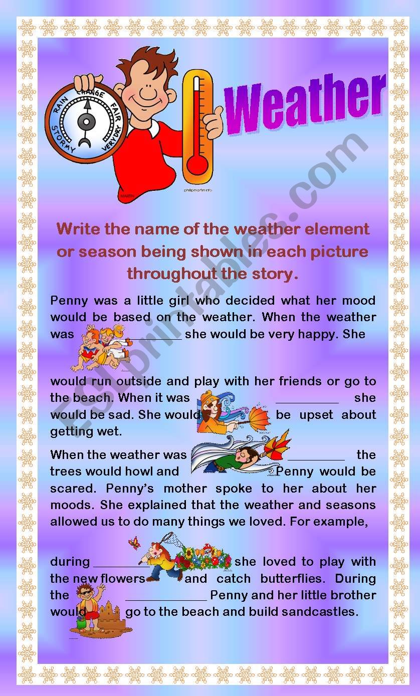 Penny´s Story on the Weather (2 pages) - ESL worksheet by Lyrill