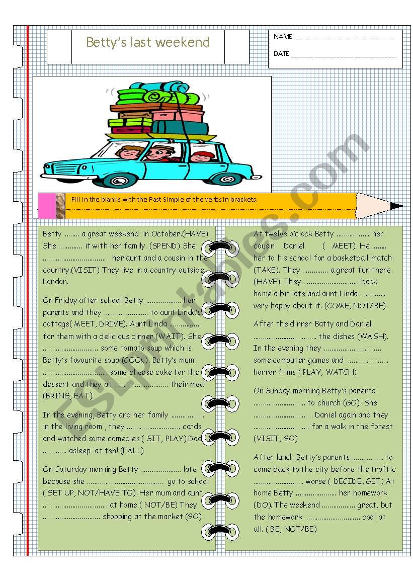 BettyÂ´s last weekend- Past Simple - ESL worksheet by gopapal