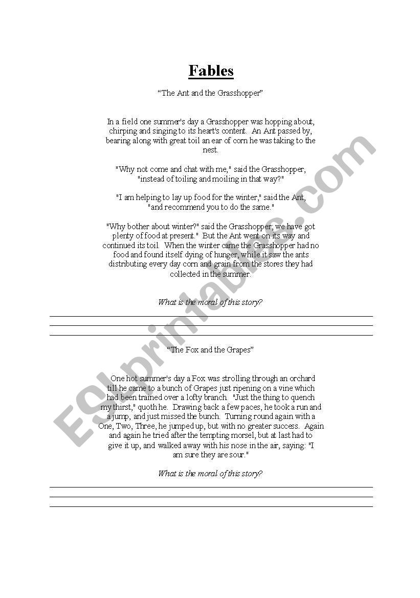 English worksheets: "Poor Richard´s Almanack" Fable Creation