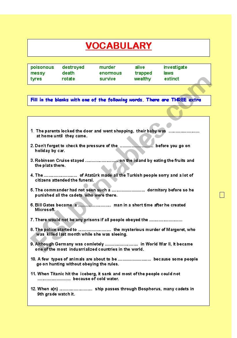 VOCABULARY EXERCISES Answers Are Included ESL Worksheet By Samet2015