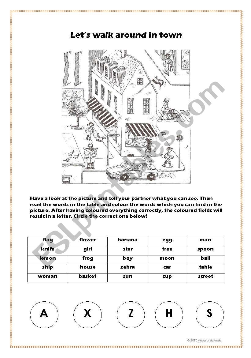 Let´s walk around in town - ESL worksheet by folidom