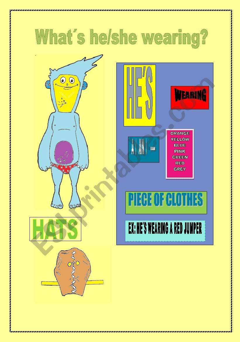 English worksheets: What´s he wearing?