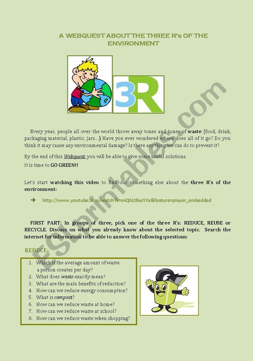 A webquest about the three R´s of the environment - ESL worksheet by ...