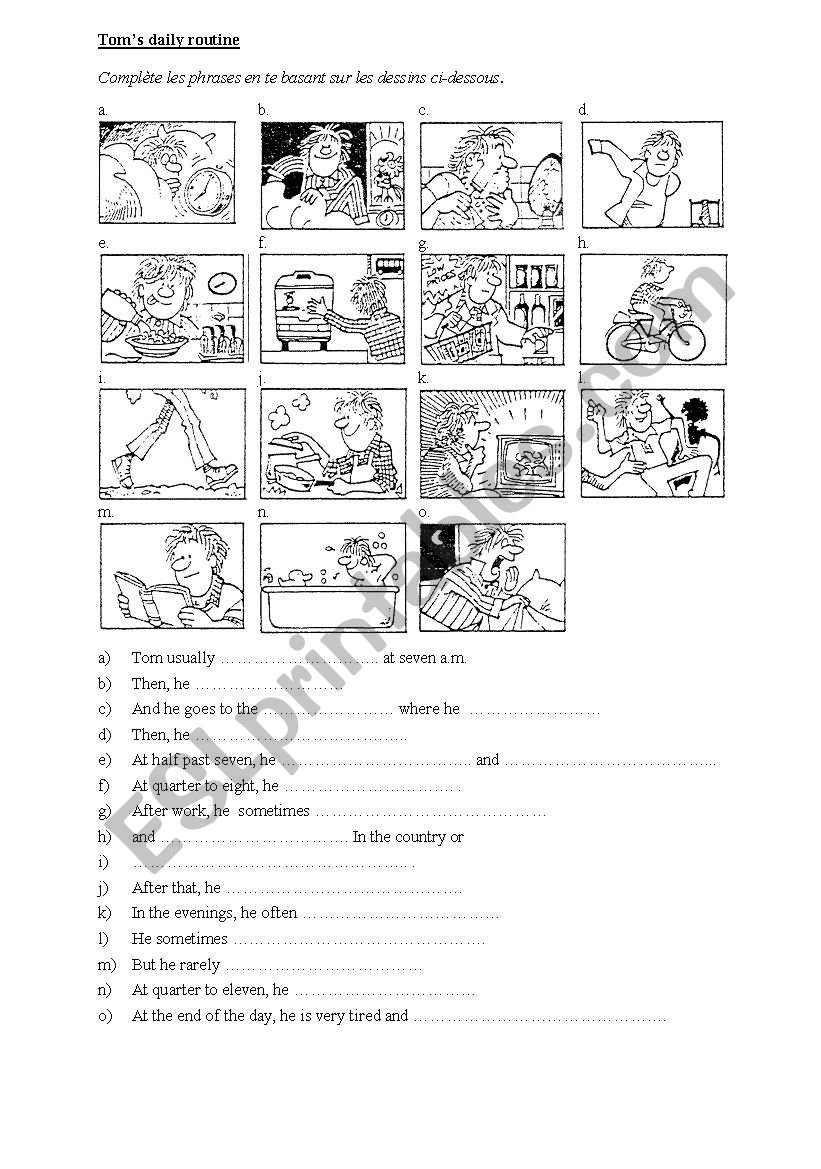 TOM´S DAILY ROUTINES - ESL worksheet by brolman02