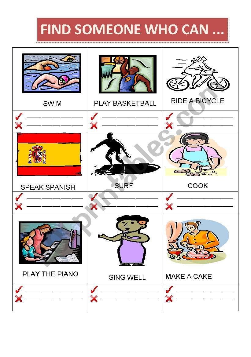 FIND SOMEONE WHO CAN CAN´T - ESL worksheet by mvscosta
