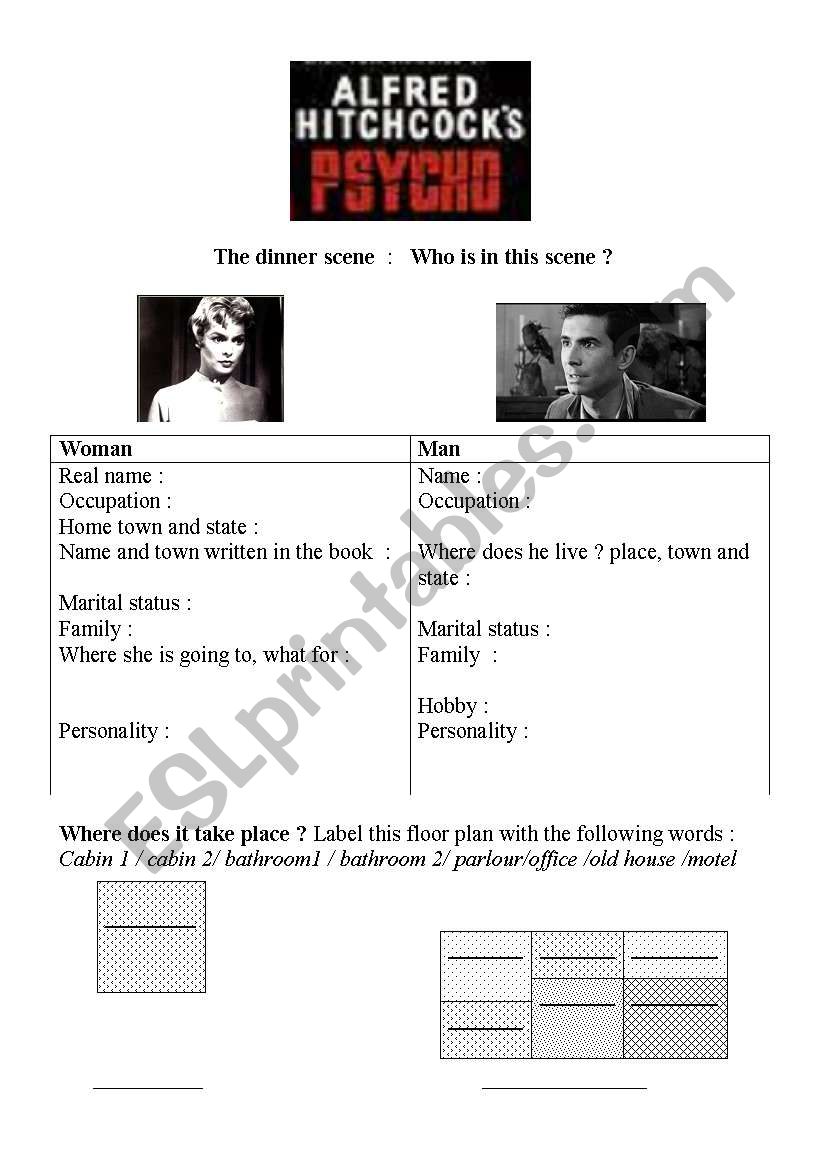 Hitchcock´s Psycho , the dinner scene - ESL worksheet by slvybdx