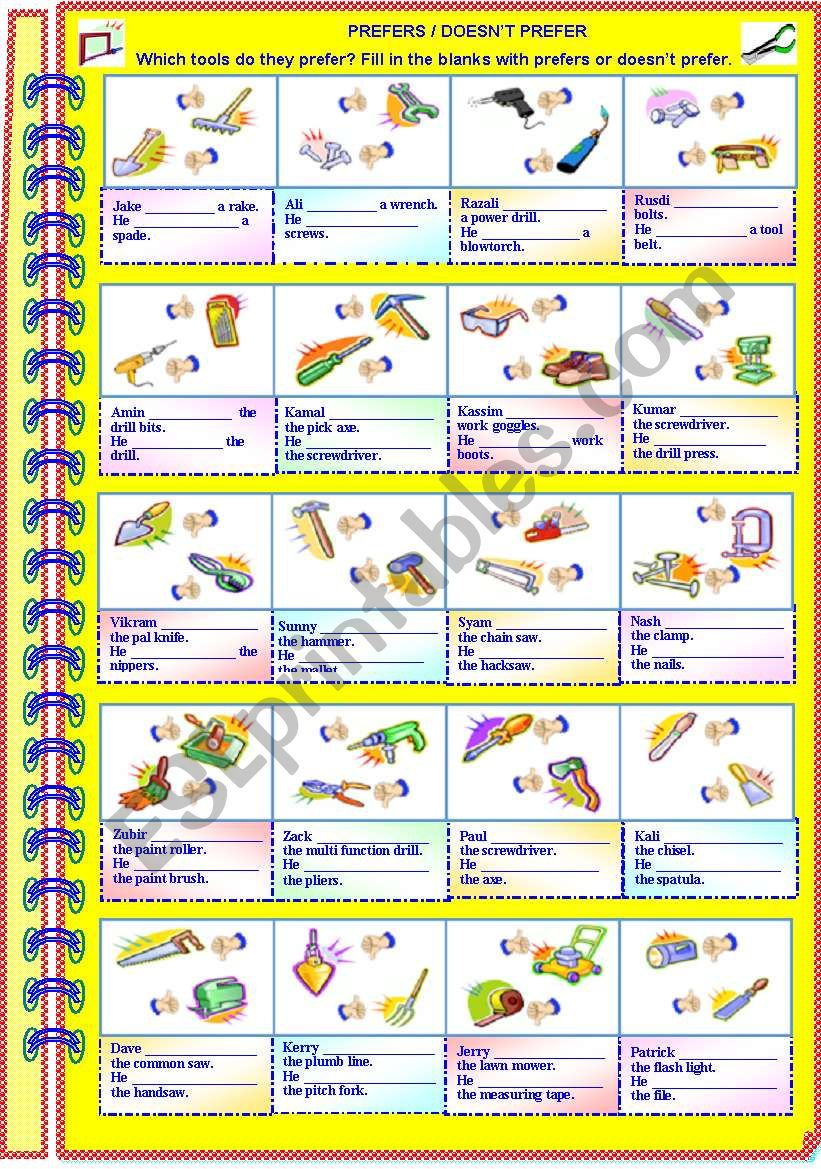 Prefers / Doesn´t Prefer (with answer key) **editable - ESL worksheet ...