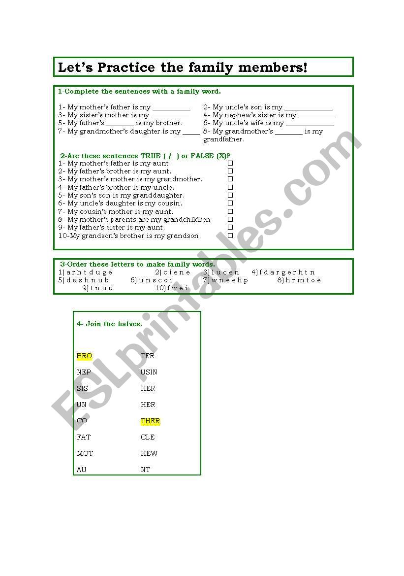 English worksheets: Let´s practice family members.!