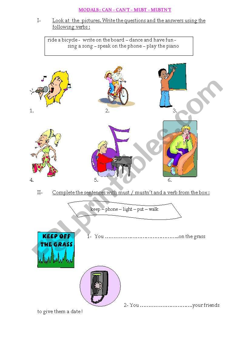 modals : can/cant/must/mustn´t - ESL worksheet by MARGAUX