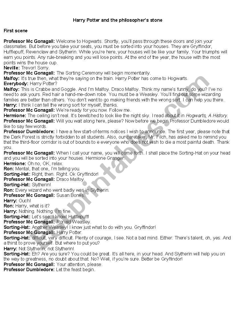 Harry Potter and The Philospher´s Stone - ESL worksheet by celim10