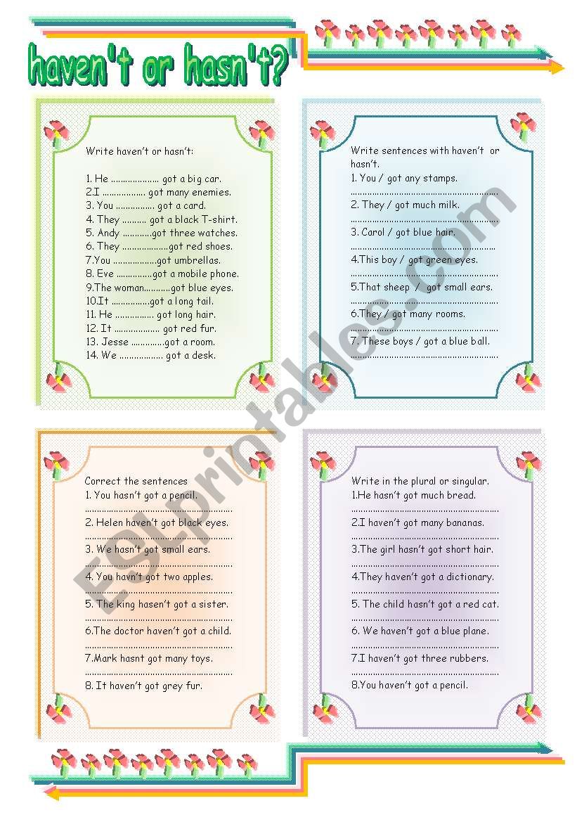 haven´t or hasn´t? - ESL worksheet by sictireala8