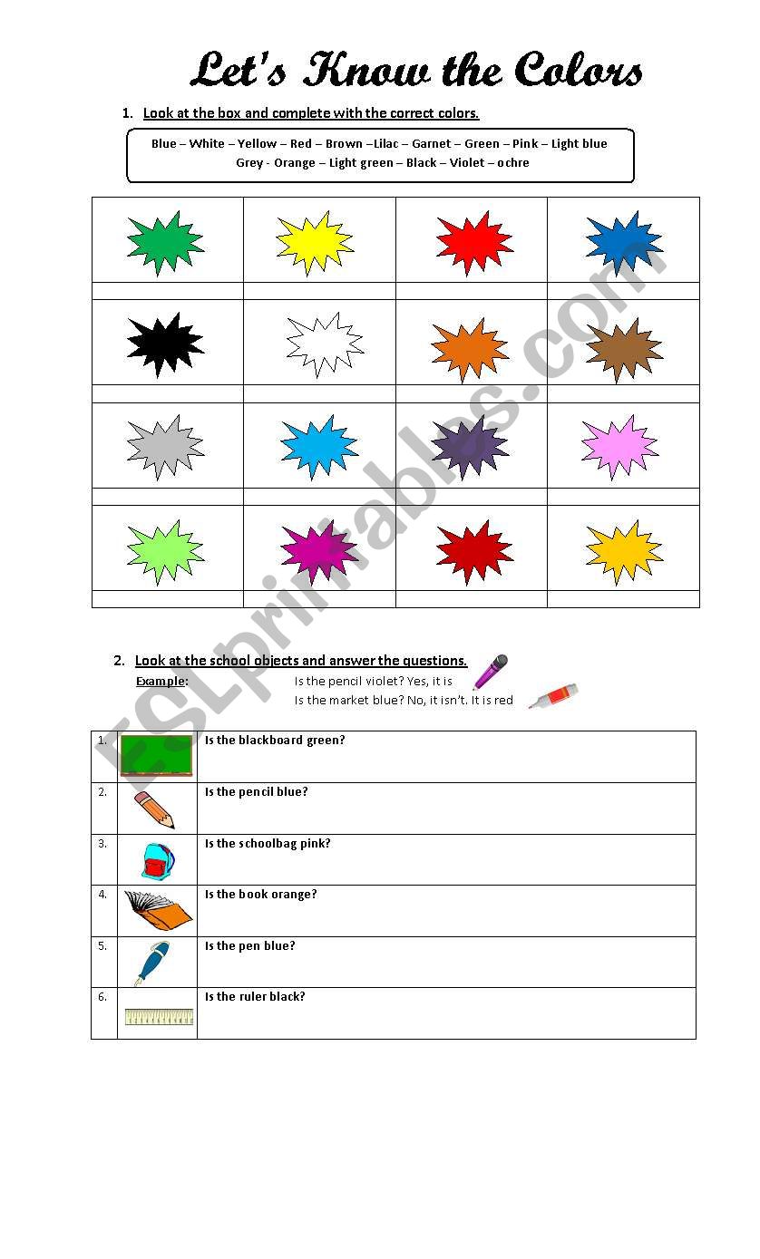 English worksheets: Let´s know the colors