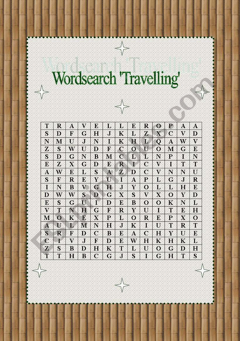 English worksheets: Wordsearch ´Travelling´