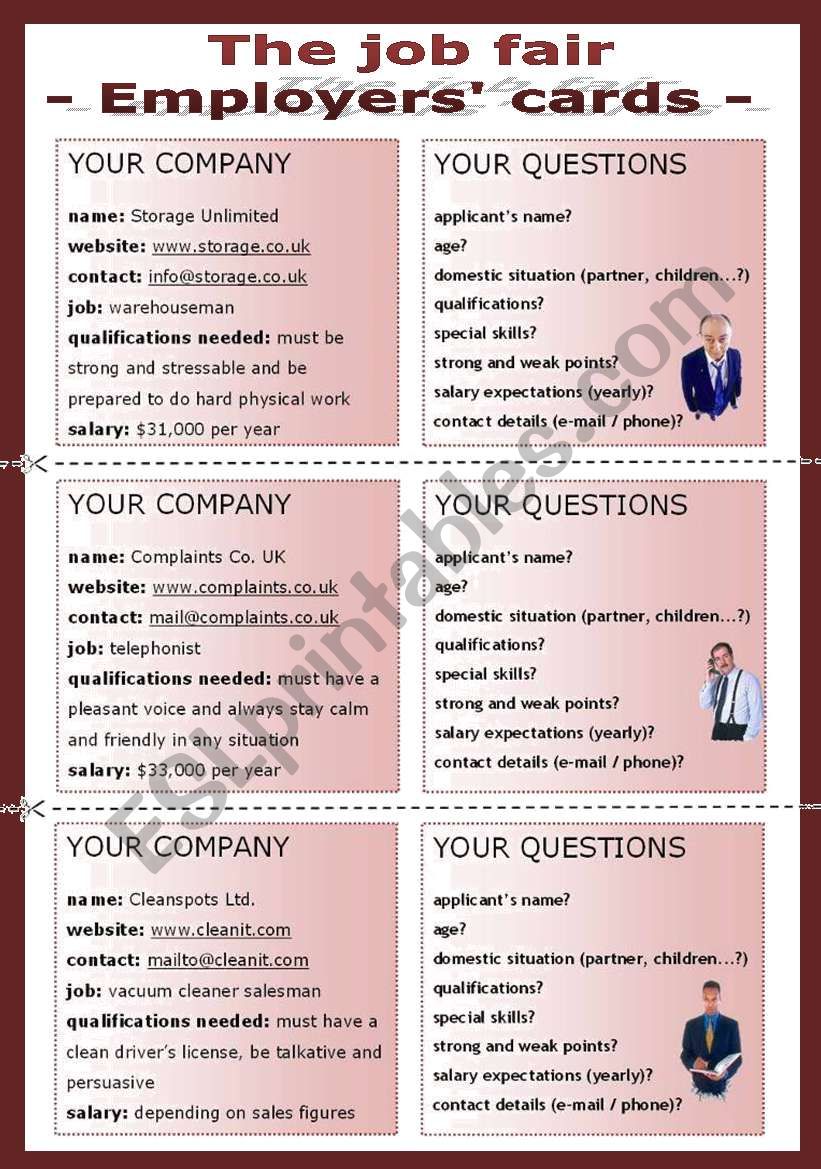 The job fair 1 - Employers´ sheet - ESL worksheet by Poohbear