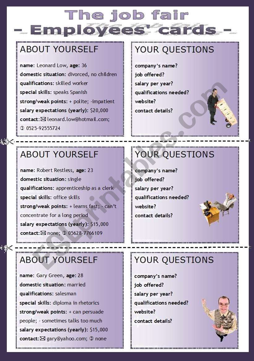 The job fair 2 - Employees´ sheet - ESL worksheet by Poohbear