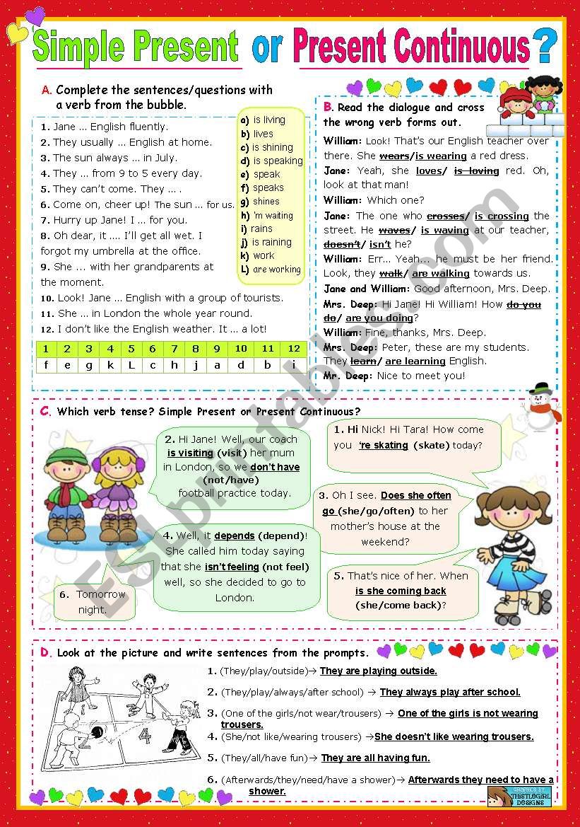 Present Simple Vs Present Continuous 3 English Esl Worksheets For