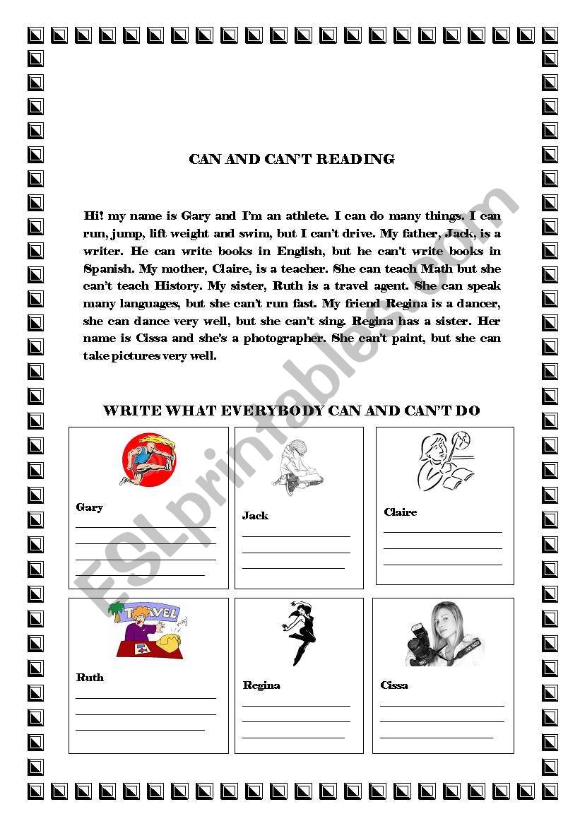 can and can´t reading - ESL worksheet by simonne