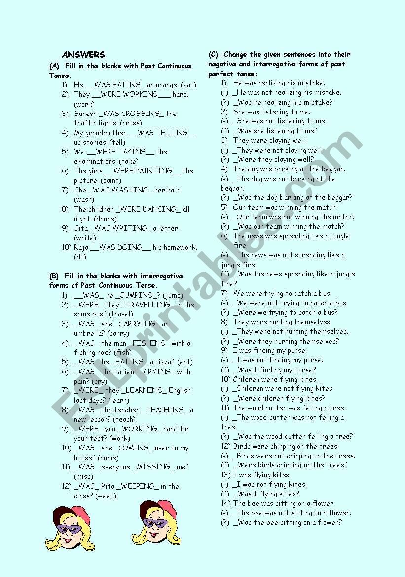 Exercises On Past Continuous Tense Positive Negative Future Continuous