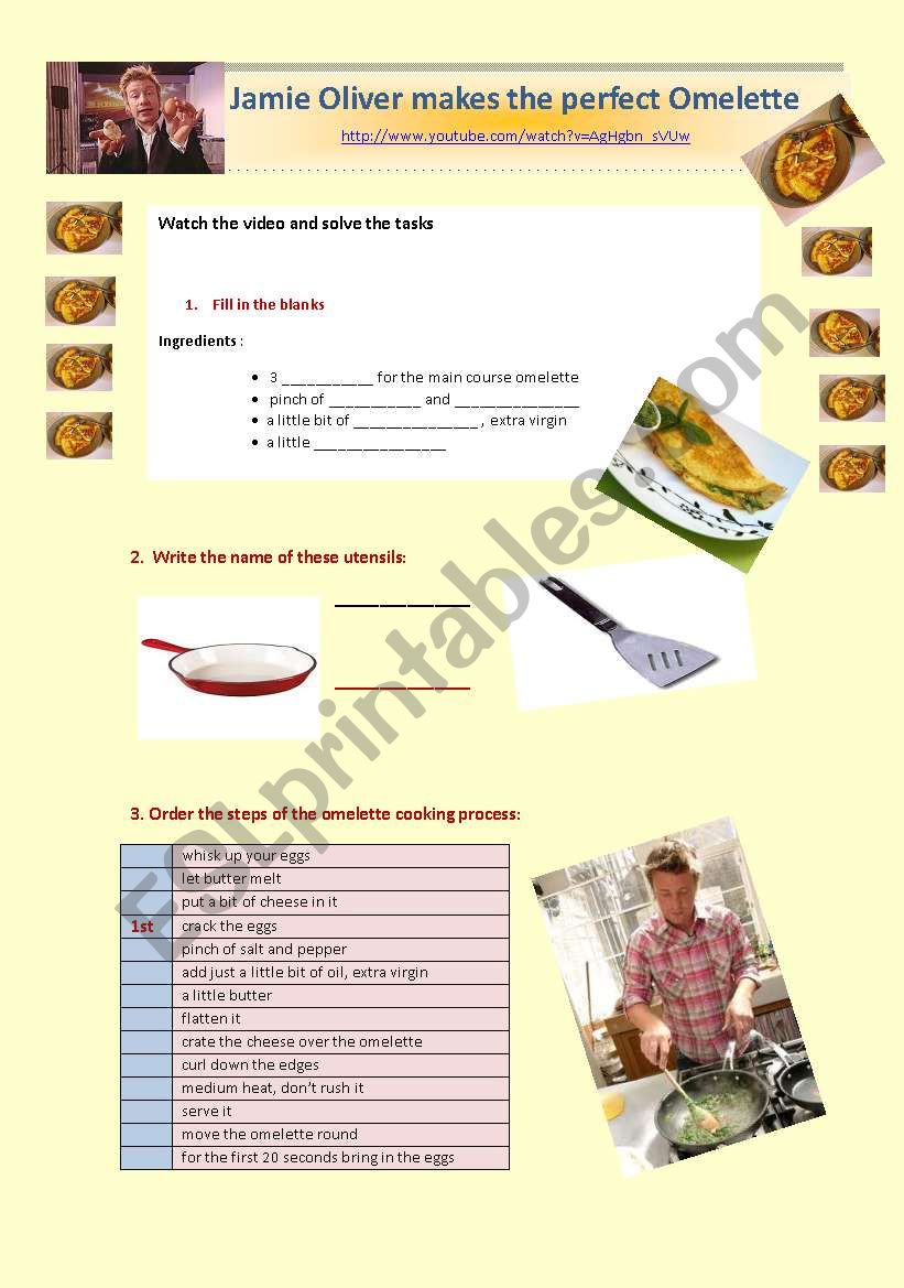 Jamie Oliver´s perfect omelette (with key) - ESL worksheet by bigbang