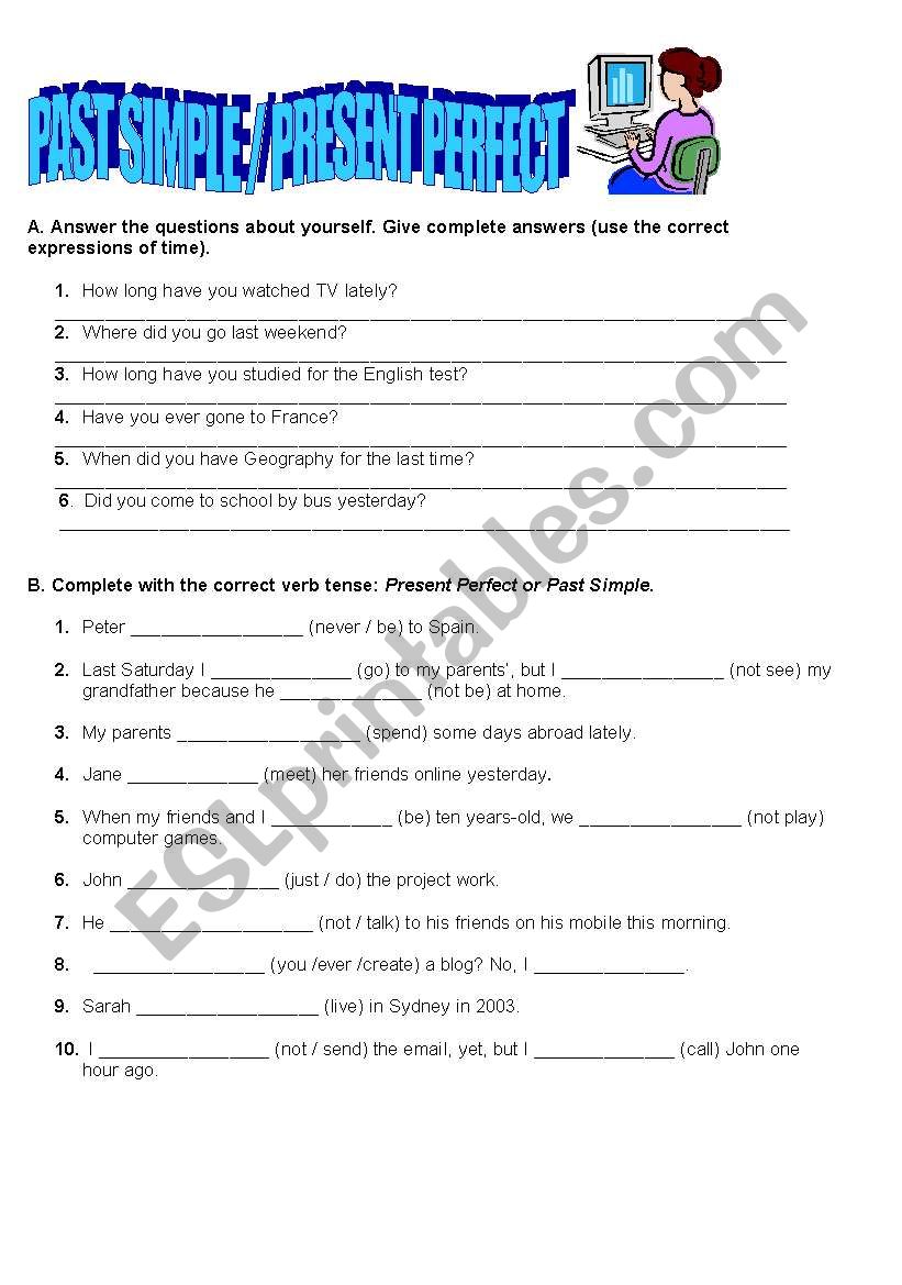 Past Simple / Present Perfect - ESL worksheet by anacrissimoes Past Simple / Present Perfect - ESL worksheet by anacrissimoes
