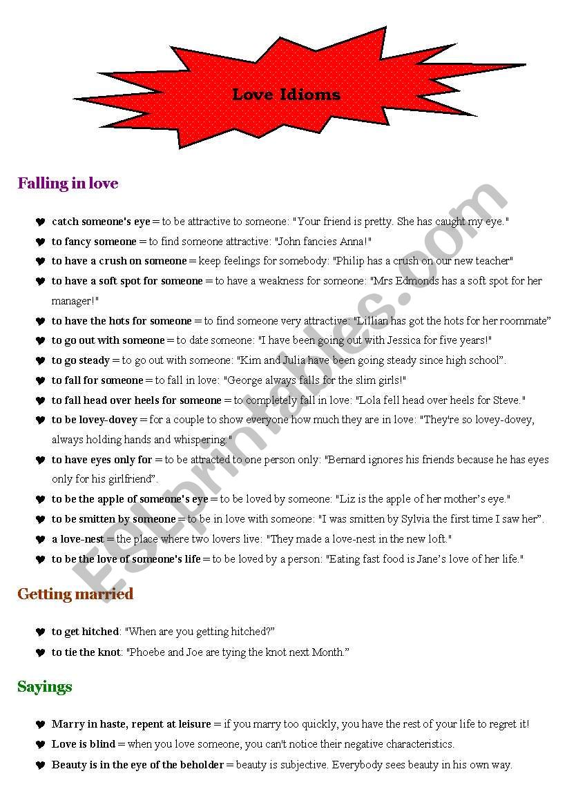 Idioms related to ´Love´ - ESL worksheet by Yassir