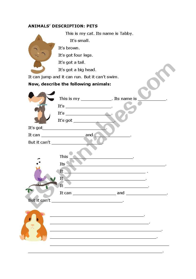 animals´ description. Pets - ESL worksheet by lola_rivero