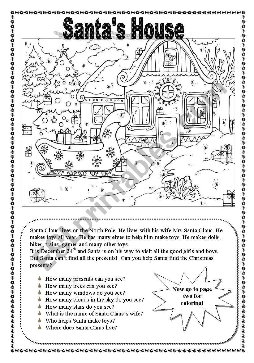 Santa´s House - ESL worksheet by libertybelle