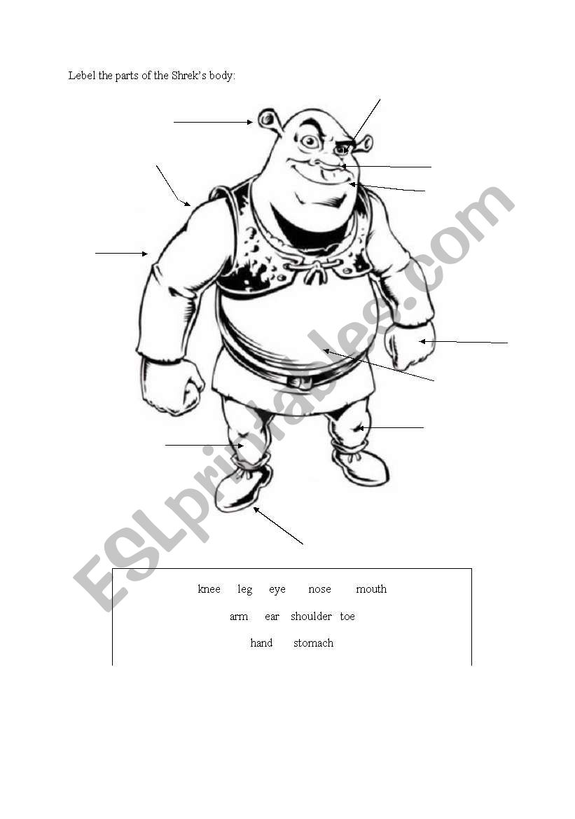 Shrek´s parts of the body - ESL worksheet by poppy-in-blossom