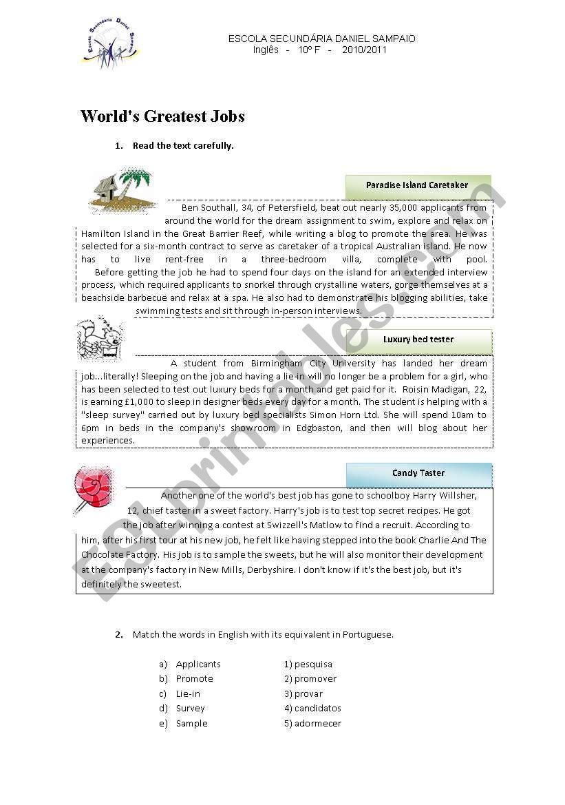world´s greatest jobs - ESL worksheet by InglishTeecher