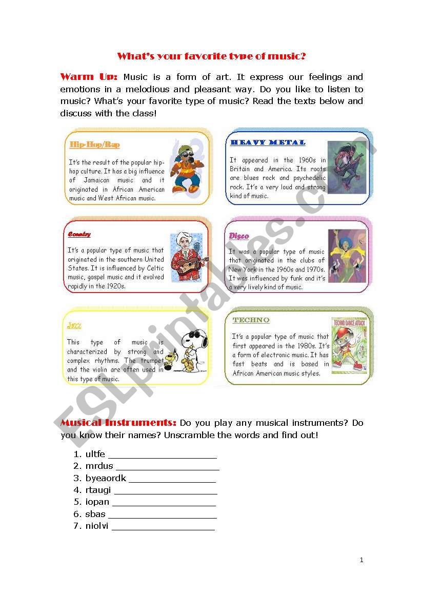 What´s you favorite type of music? - ESL worksheet by talyta_foforks